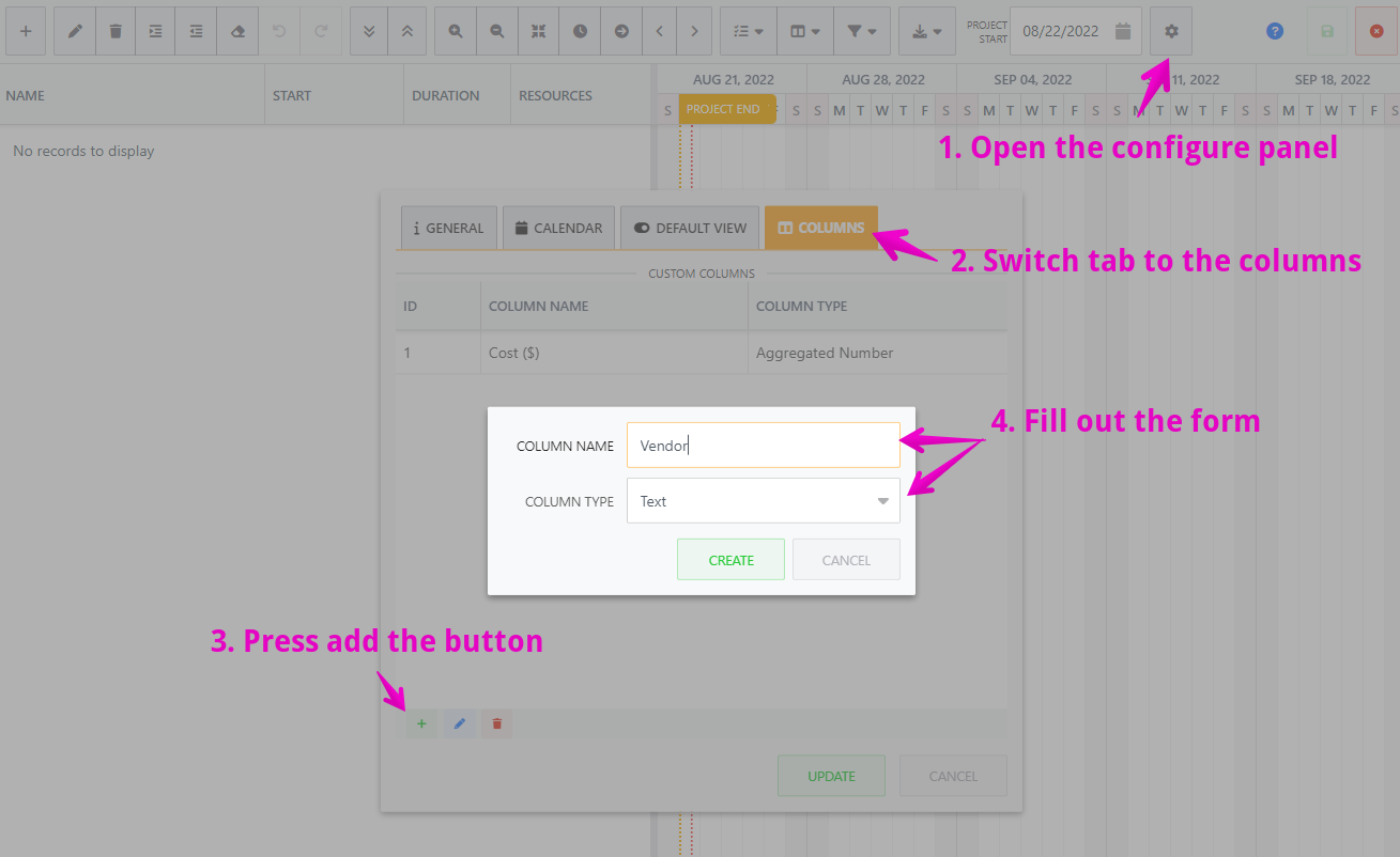 Define custom columns Define custom columns